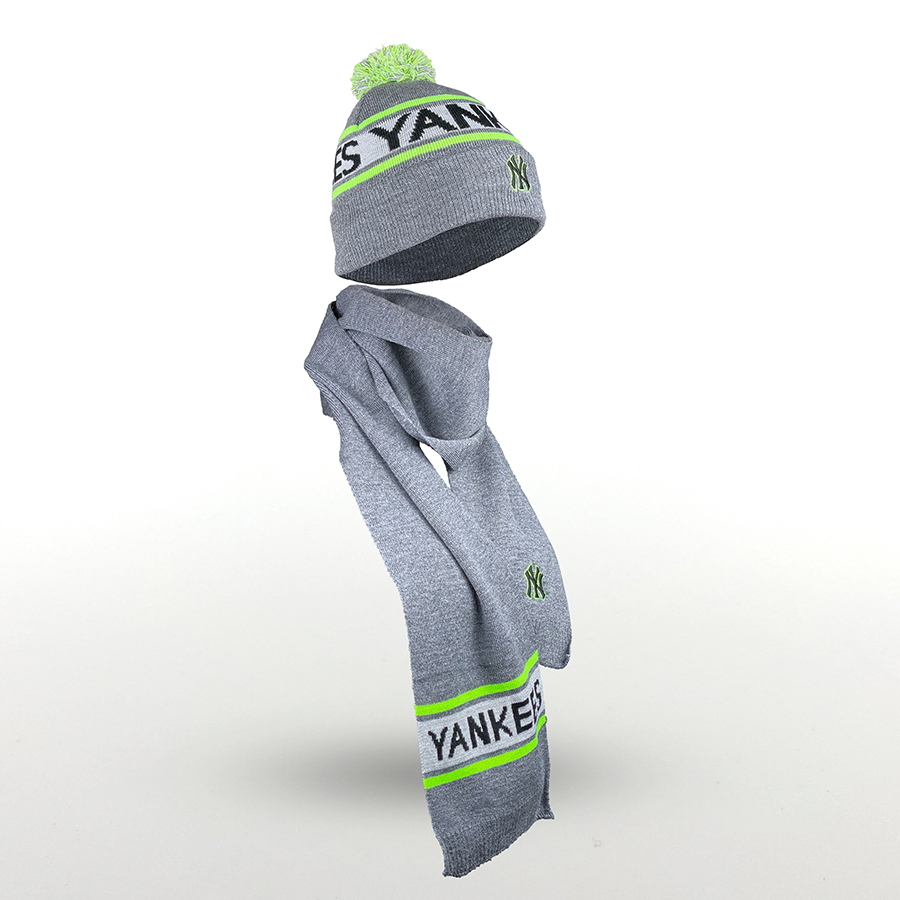 Cappello + Sciarpa New Era Grigio e Fluo - Bidoo